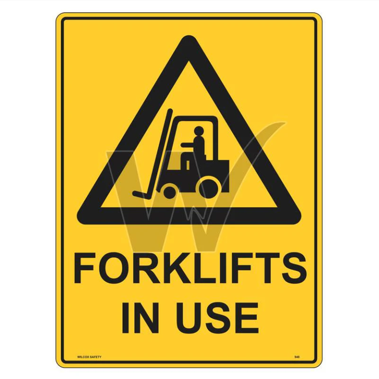 "Forklifts In Use" Warning Sign - BJ Safety Supplies